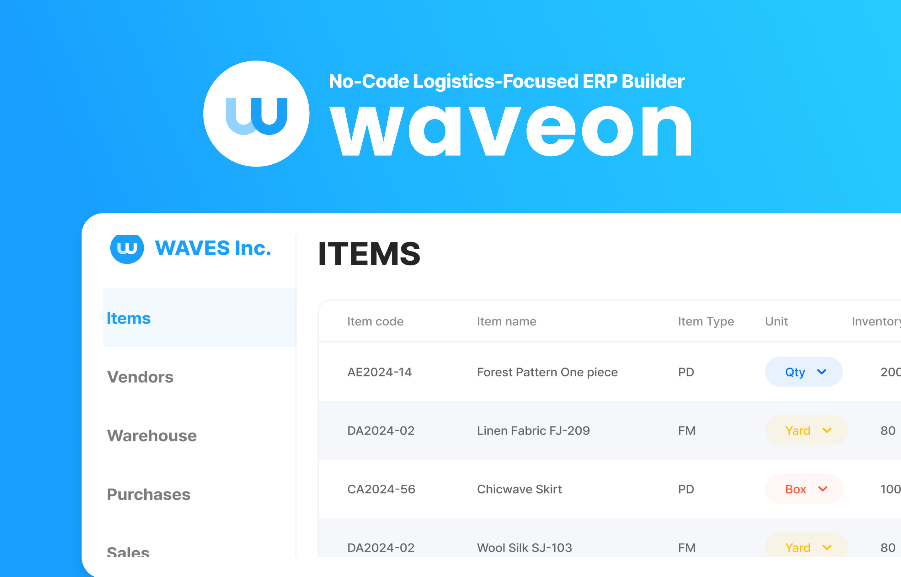 Inventory management ERP WAVEON